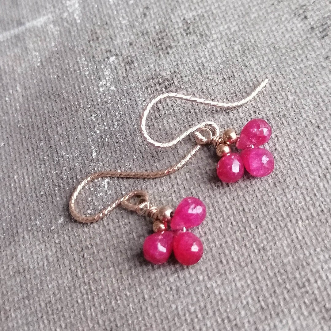 Genuine Red Ruby Earrings Rose Gold or Sterling Silver Earring Ruby ...