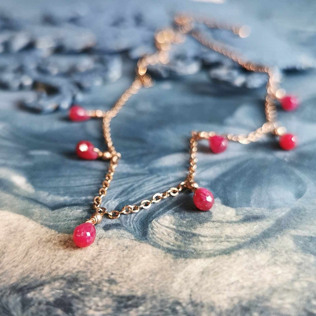 Genuine Red Ruby Choker Necklace Rose Gold or Sterling Silver Necklace ...