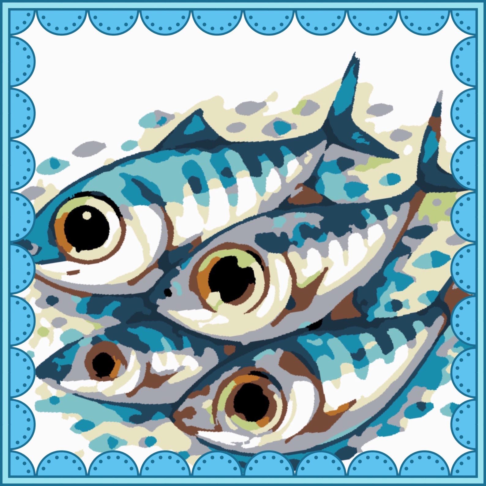 Sardines Paint by Numbers: DIY Collage & Embroidery (instant Download ...