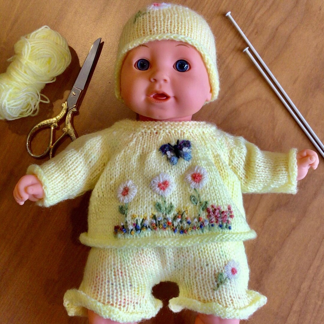 Knitted Doll Outfit Pattern: 12-14" Doll Clothes With Embroidery (PDF ...