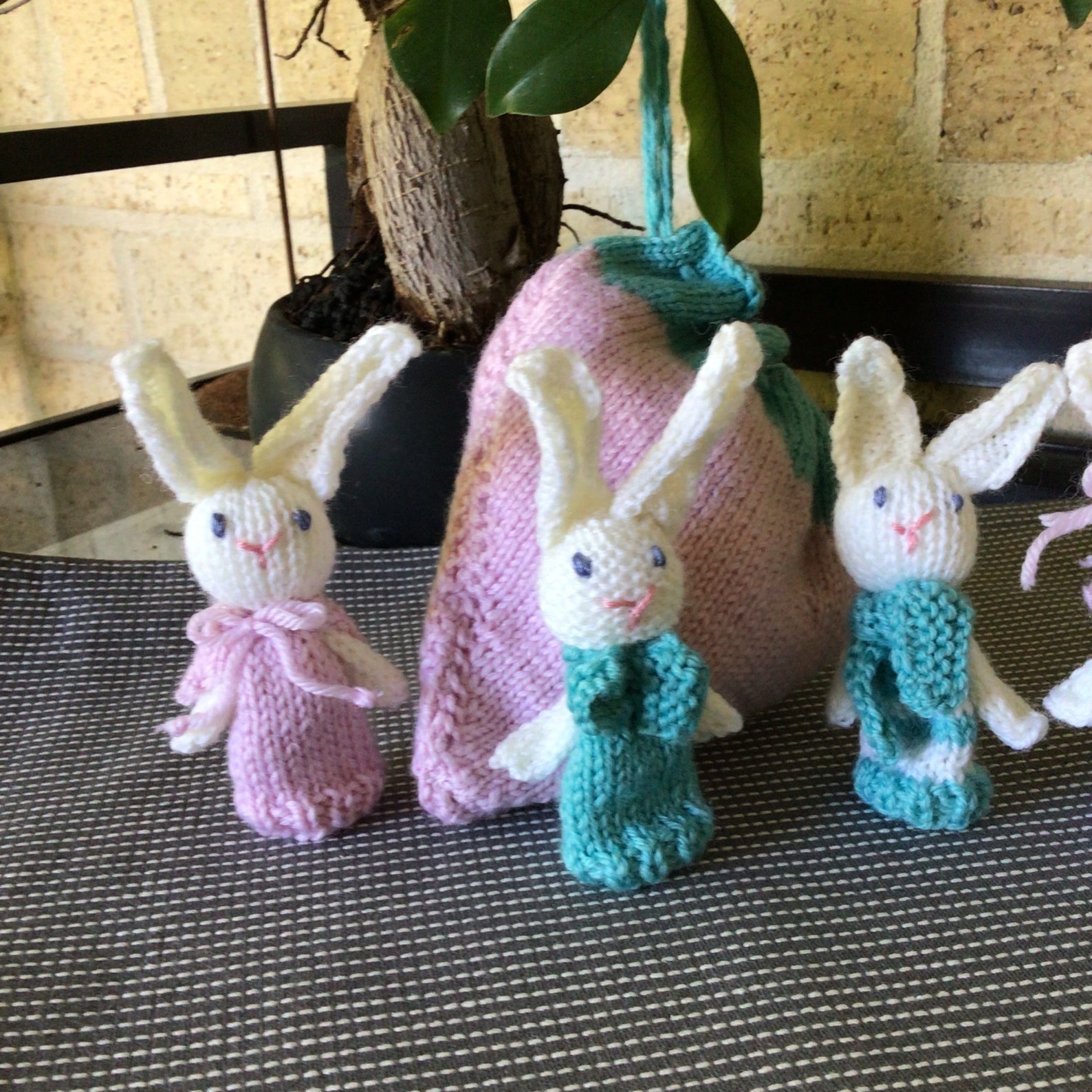 Rabbit Family Finger Puppets With Strawberry Knitted Pouch, Instant ...