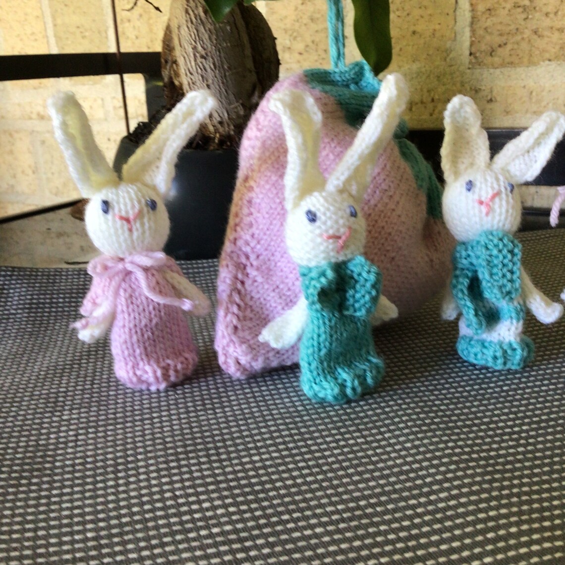 Rabbit Family Finger Puppets With Strawberry Knitted Pouch, Instant ...