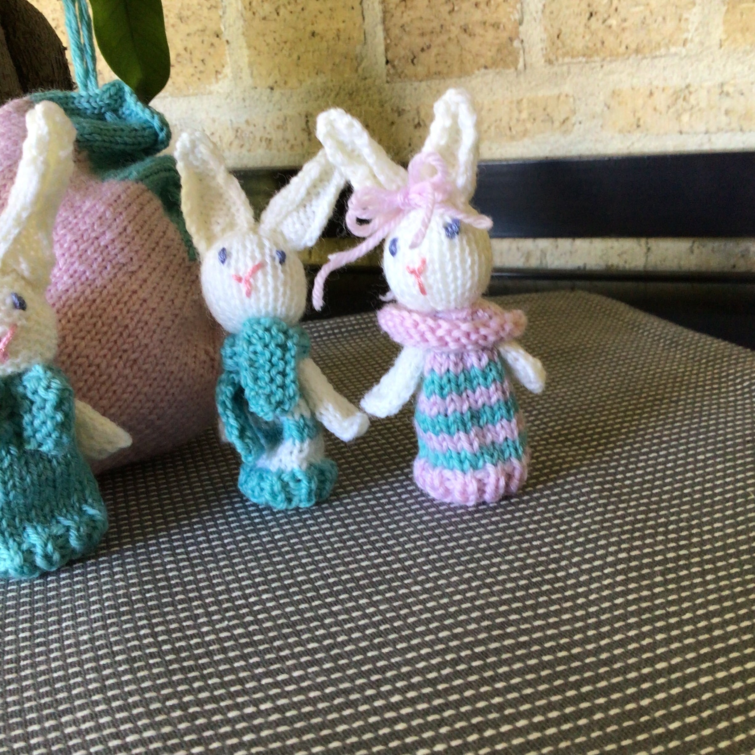 Rabbit Family Finger Puppets With Strawberry Knitted Pouch, Instant ...