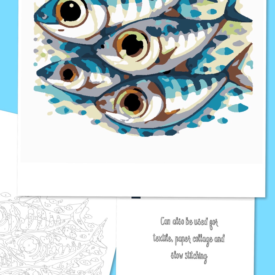 Sardines Paint by Numbers: DIY Collage & Embroidery (instant Download ...