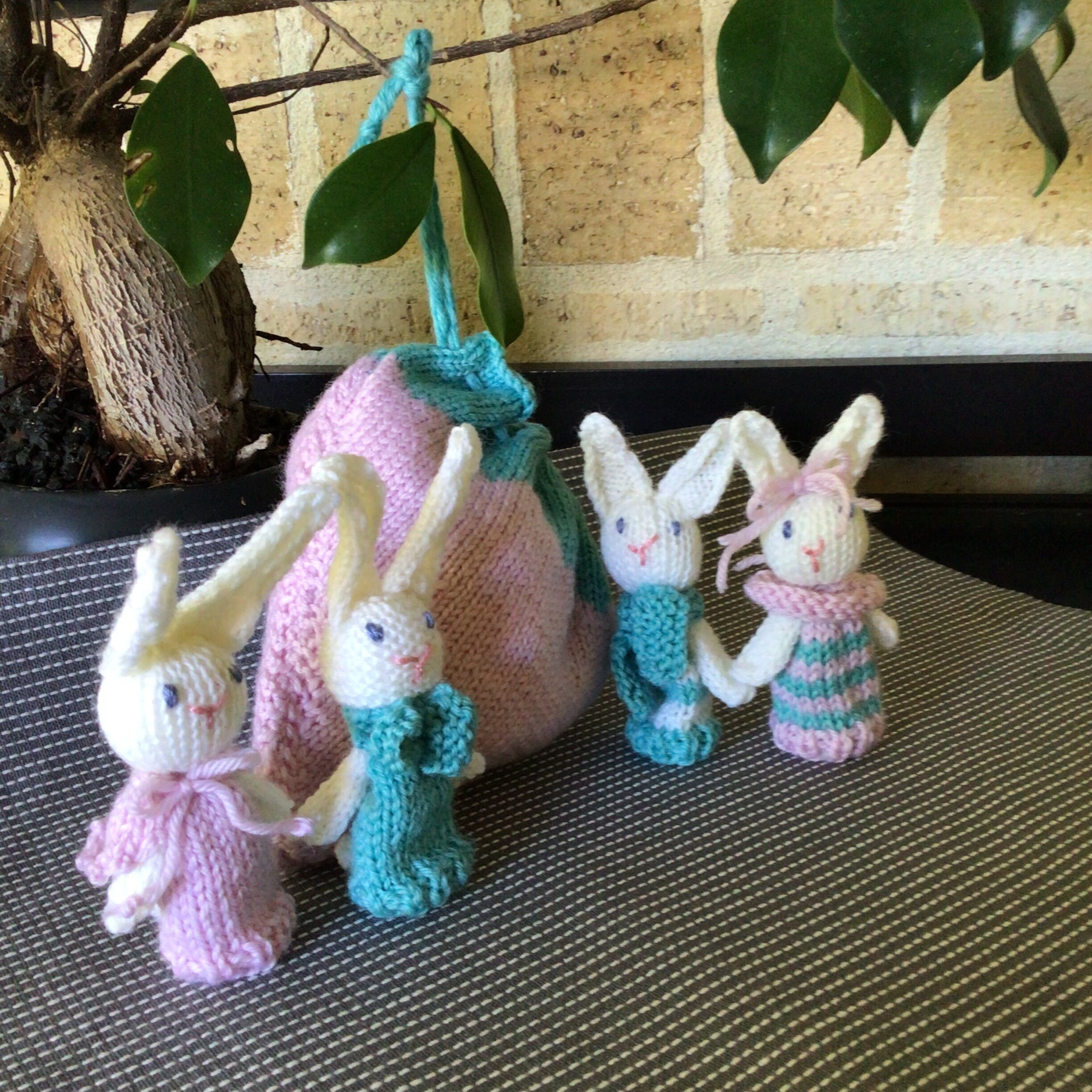 Rabbit Family Finger Puppets With Strawberry Knitted Pouch, Instant ...