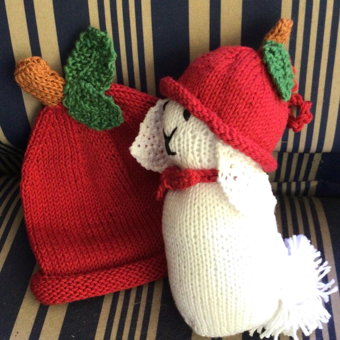 Cute Knitted Baby Set, Apple Hat, Appleton the Rabbit Toy, Knitted Flat ...