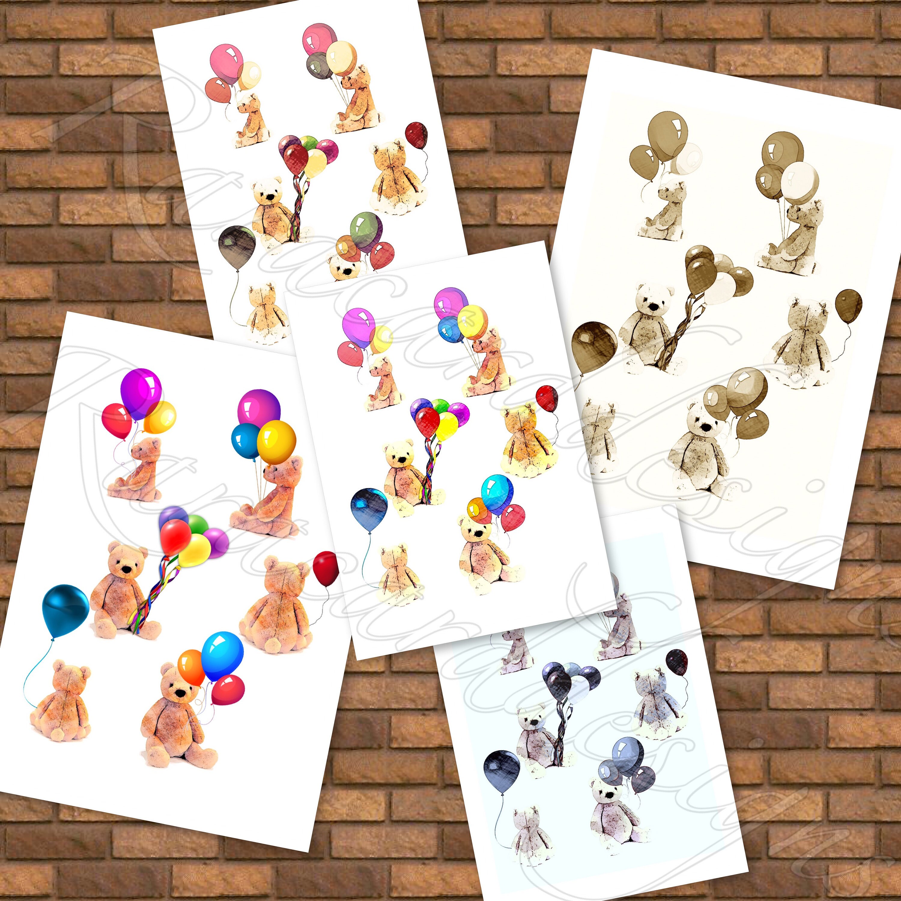 Teddy Bears Collage Sheets,balloons, Teddy Artwork, Art Journaling ...