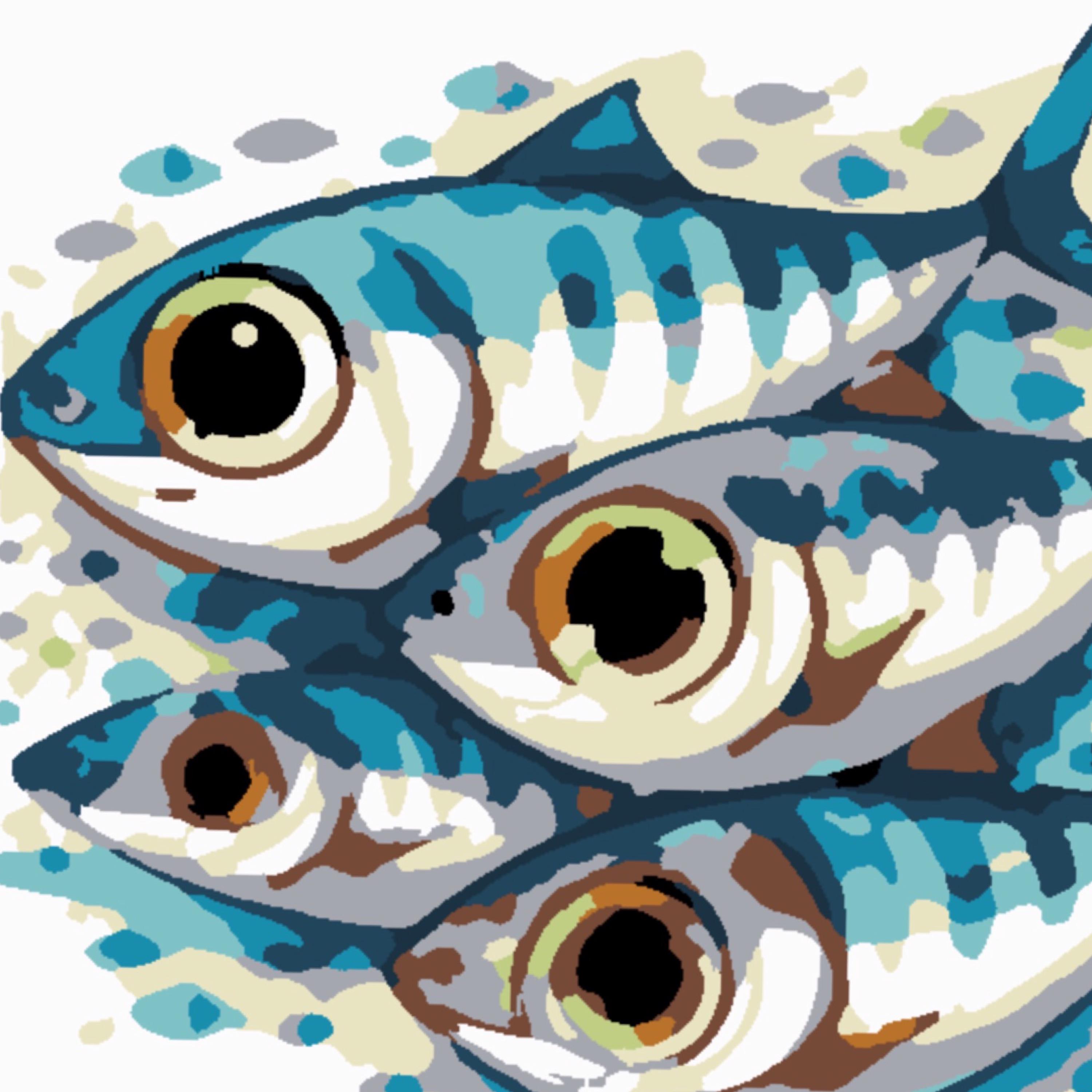 Sardines Paint by Numbers: DIY Collage & Embroidery (instant Download ...