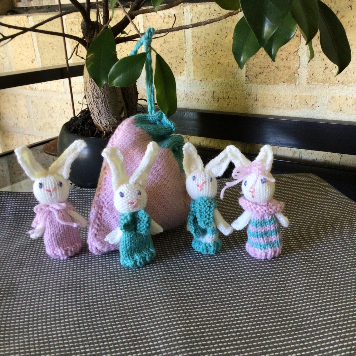Rabbit Family Finger Puppets With Strawberry Knitted Pouch, Instant ...