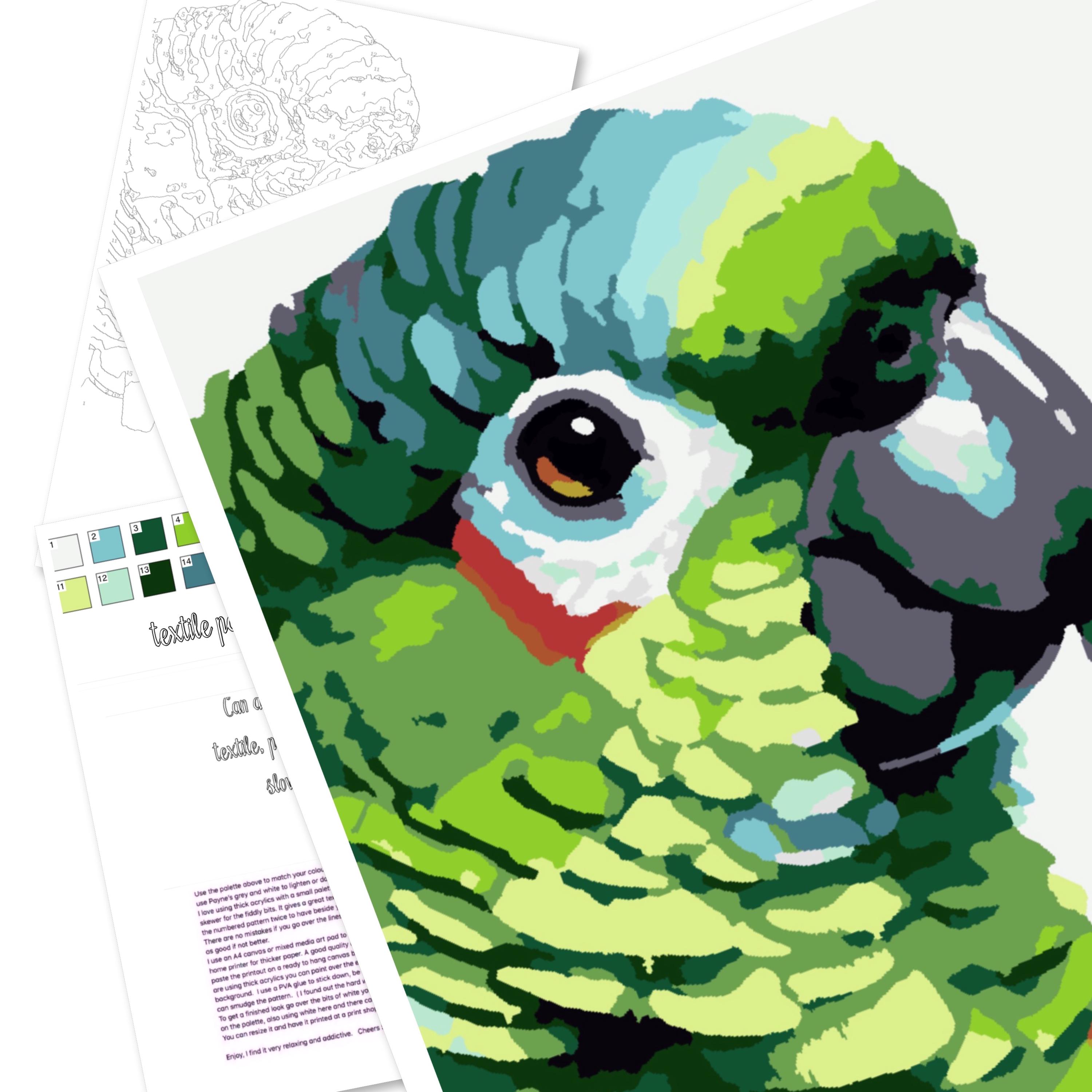 Green Parrot Paint by Numbers, Parrot Diy Art, Green Parrot Artwork ...