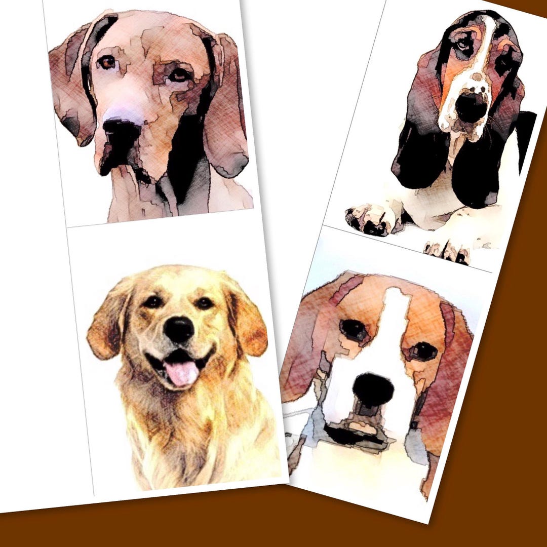 Set of 4 Watercolor Dog Art Prints, Scrapbooking Cards (digital ...