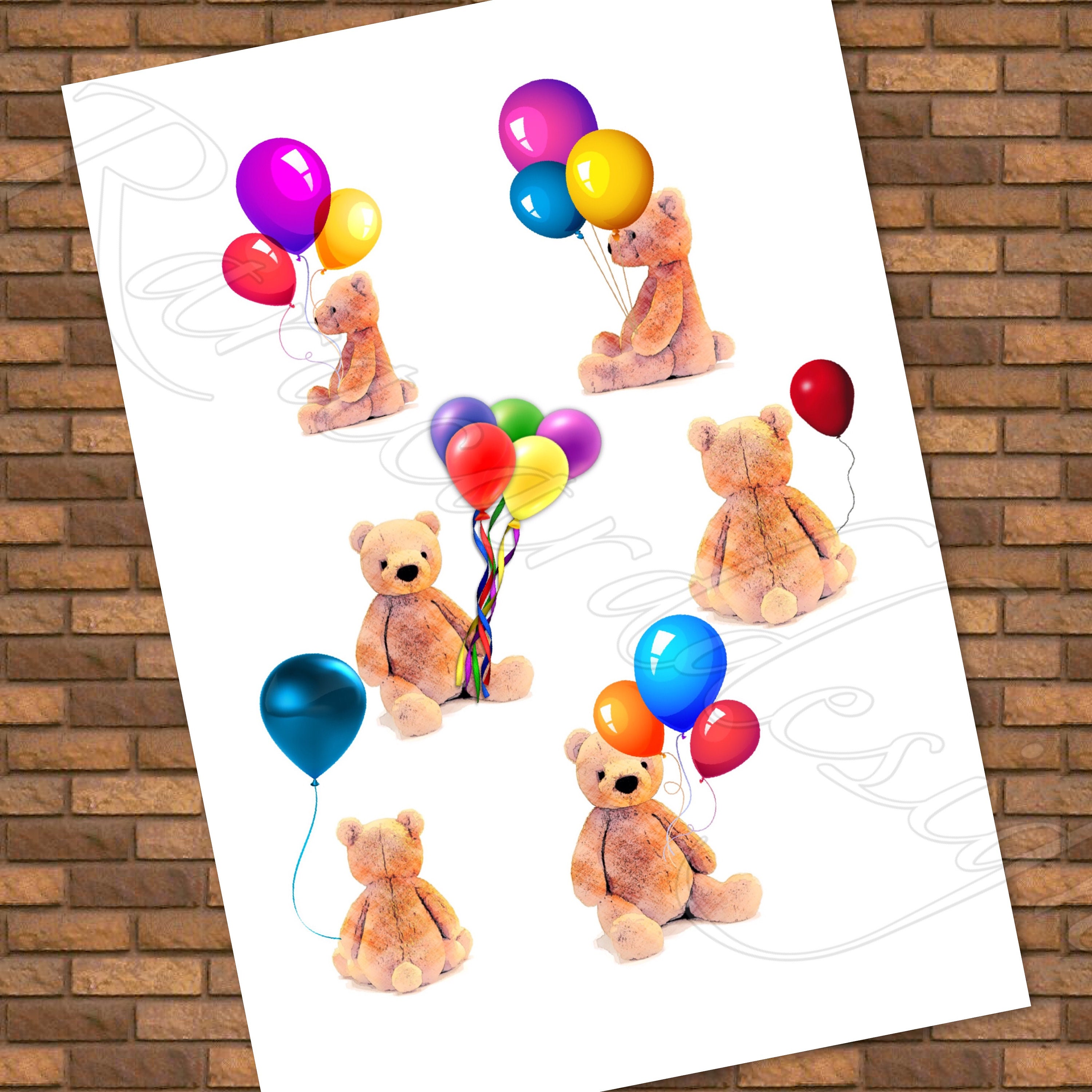 Teddy Bears Collage Sheets,balloons, Teddy Artwork, Art Journaling ...