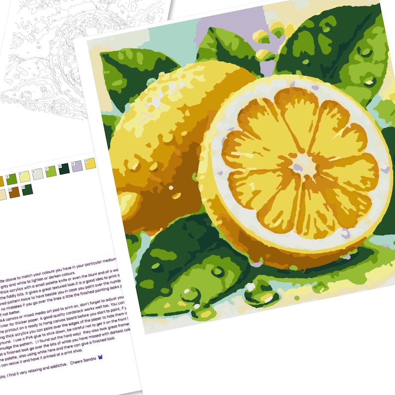 Lemons Painting by Numbers Printable: DIY Fruit Collage (PDF) - Etsy