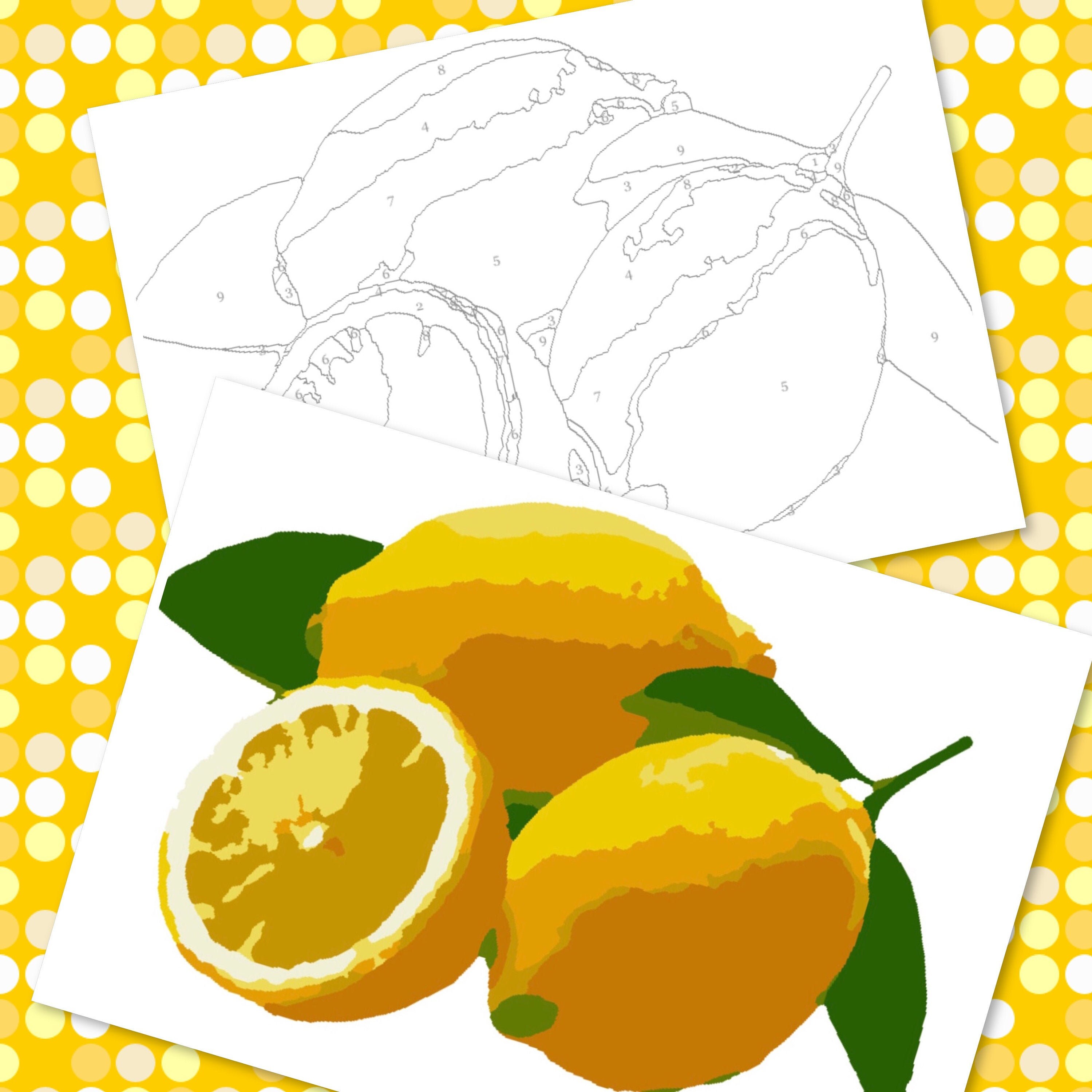 Lemons Painting by Numbers Printable, Lemons Artwork. Fruit Diy Artwork ...