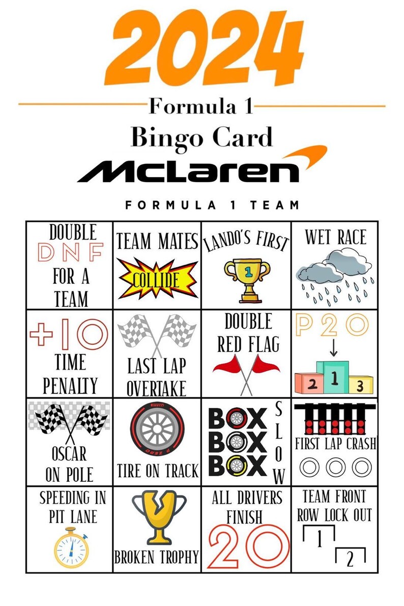 Aluminium Formula 1 2024 Season Bingo Cards F1 Bingo Cards F1 Gifts - Etsy