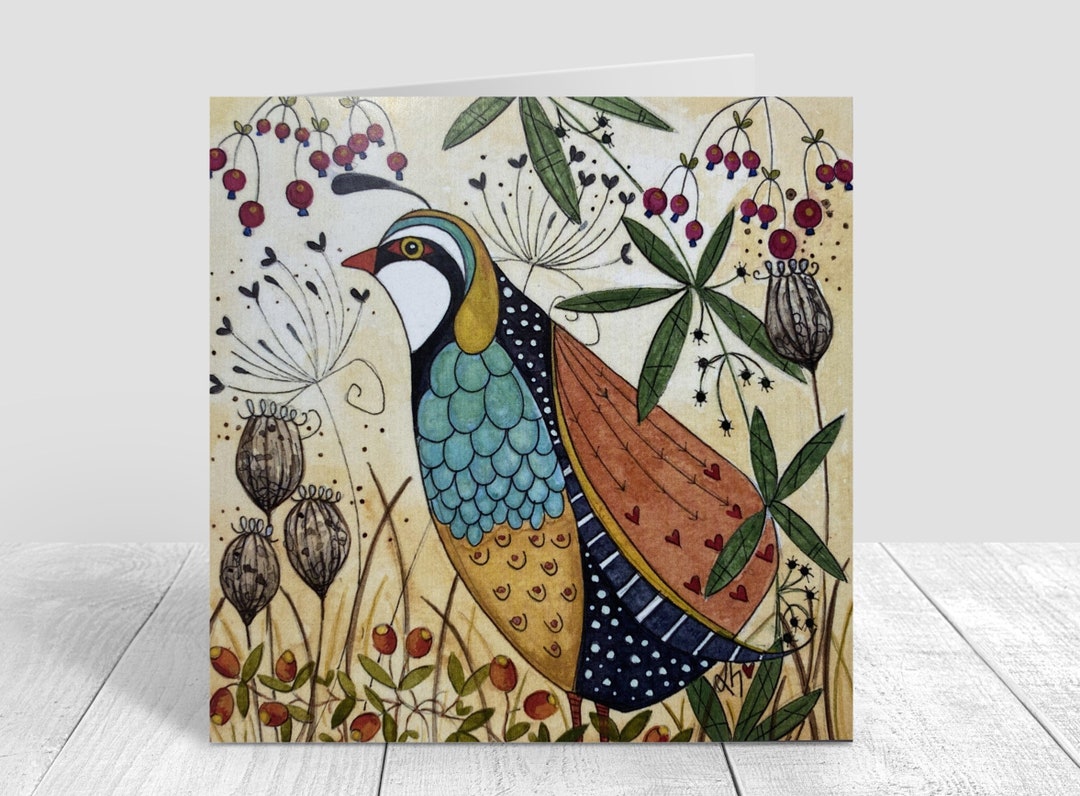 Greetings Card, Colourful Partridge Design, Nature-inspired Wild Bird ...