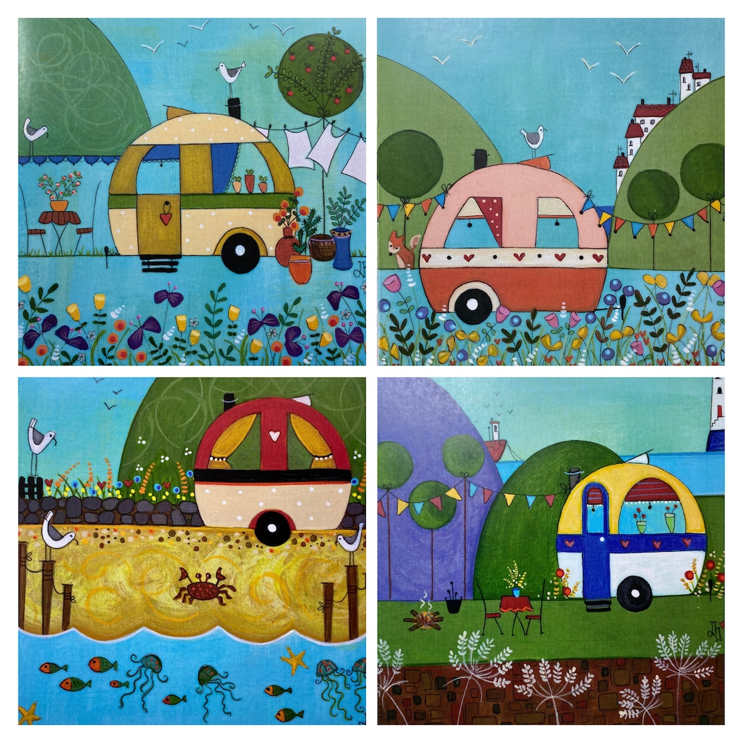 Vintage Caravan & Camping Cards, Blank Greeting Card Collection, Summer ...