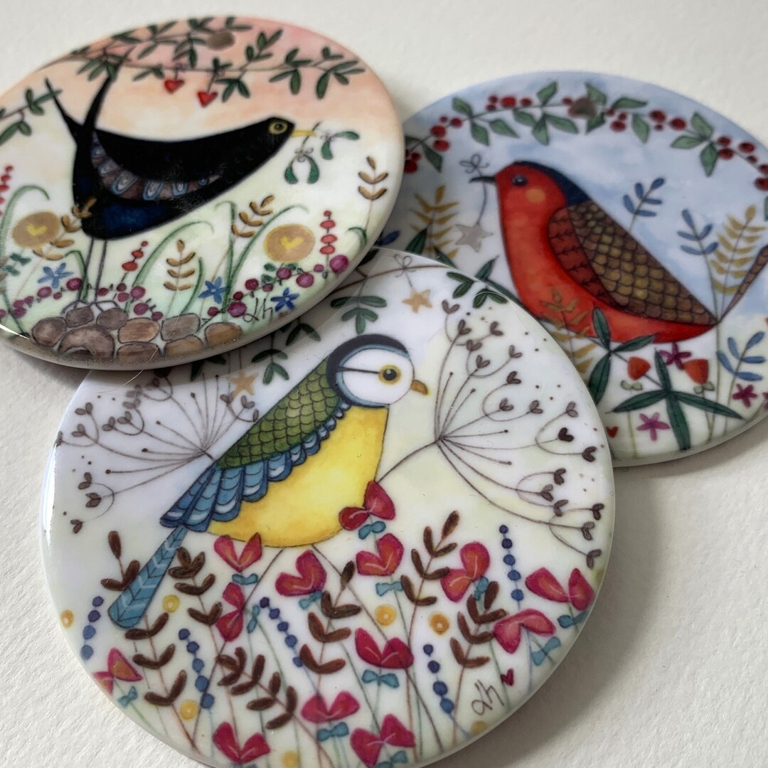 Ceramic Garden Bird Decorations, Blackbird, Blue Tit, Robin, Nature ...
