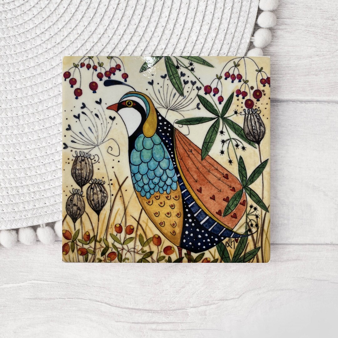 Ceramic Drinks Coaster, Partridge, Colourful Wildlife Tile, Nature ...