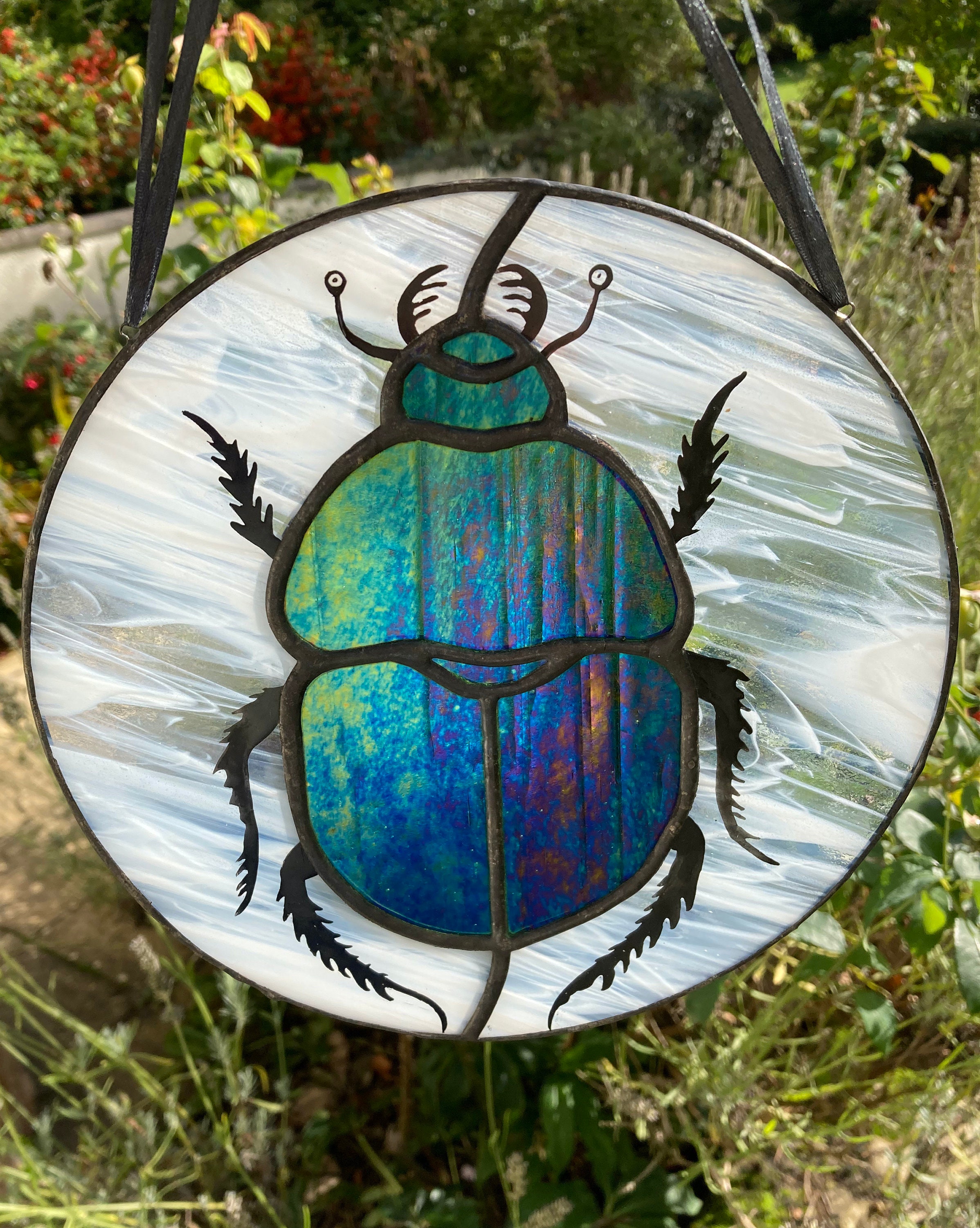 Stained Glass Scarab Beetle Sun Catcher. Iridised Green - Etsy UK