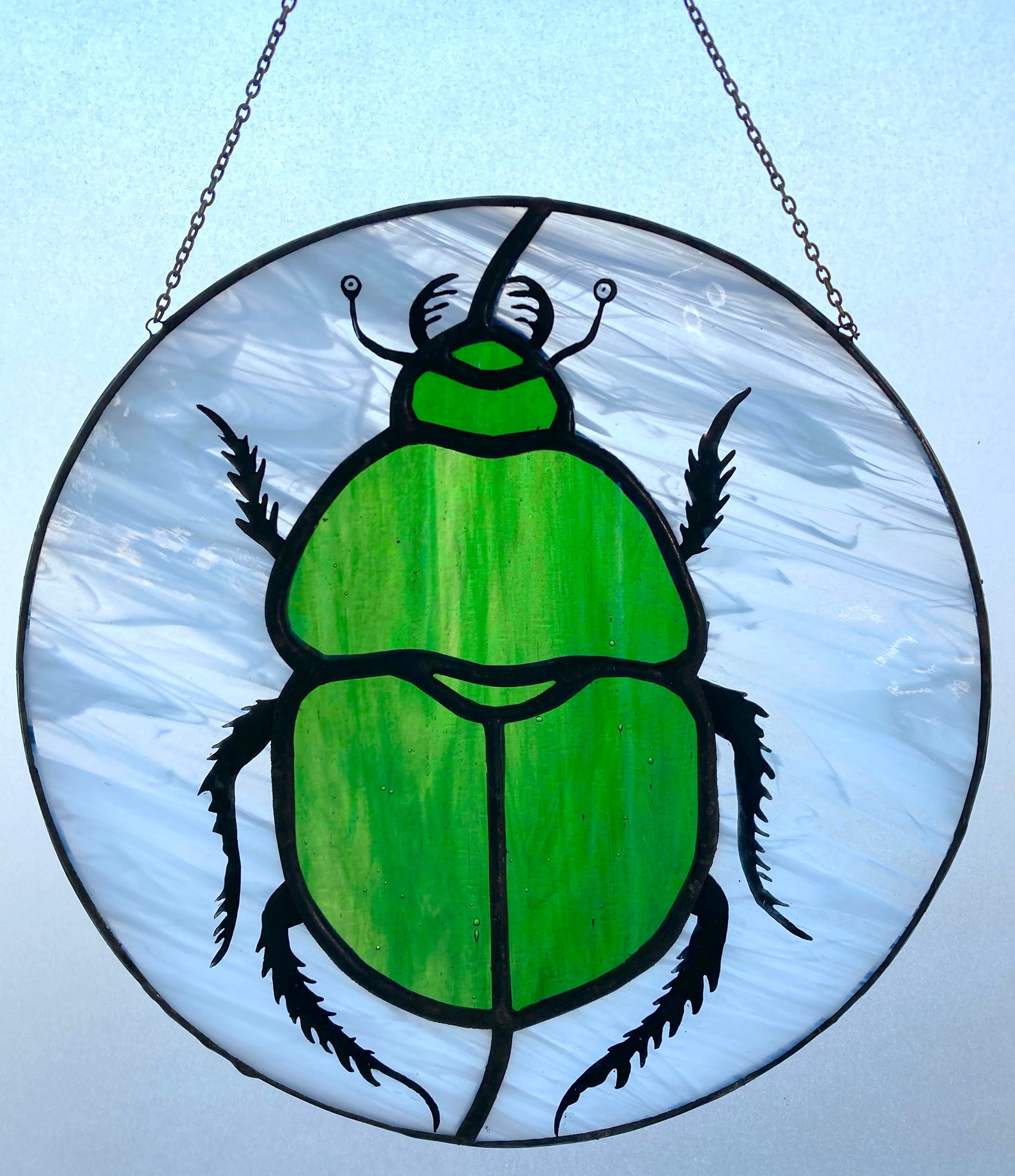 Stained Glass Scarab Beetle Sun Catcher. Iridised Green - Etsy UK