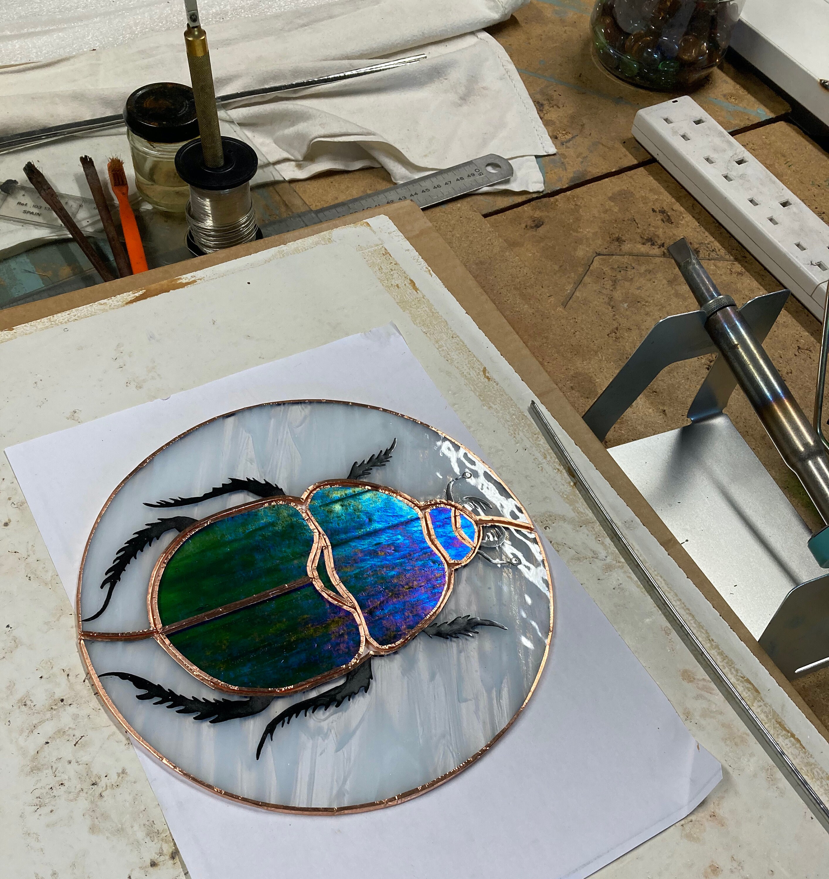 Stained Glass Scarab Beetle Sun Catcher. Iridised Green - Etsy UK