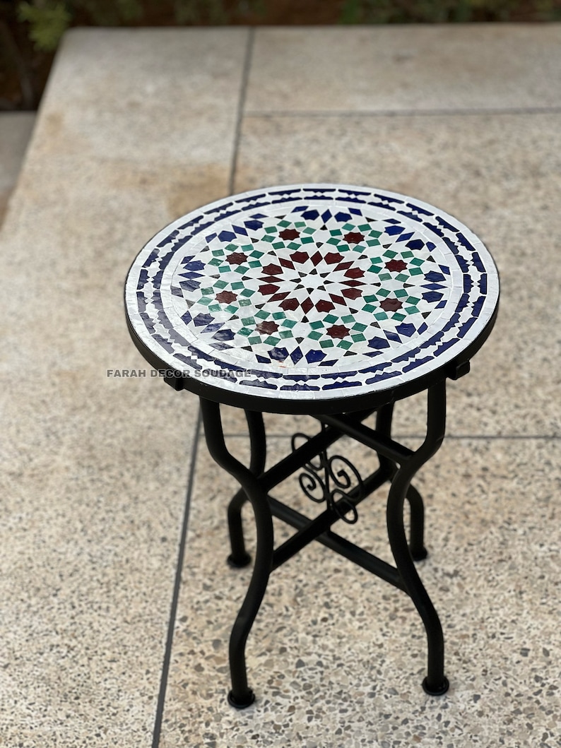 Handmade Moroccan Zellige Mosaic Table, Ceramic Bistro Table for Indoor ...