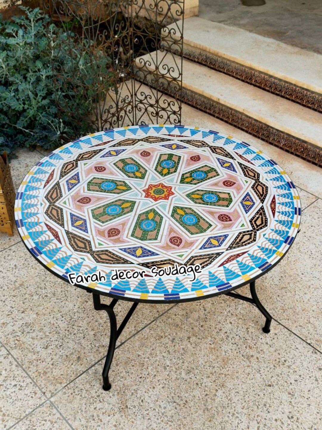 Moroccan Pink Mosaic Table, Round Mosaic Table for Outdoor Indoor ...