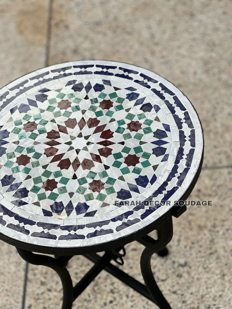 Handmade Moroccan Zellige Mosaic Table, Ceramic Bistro Table for Indoor ...