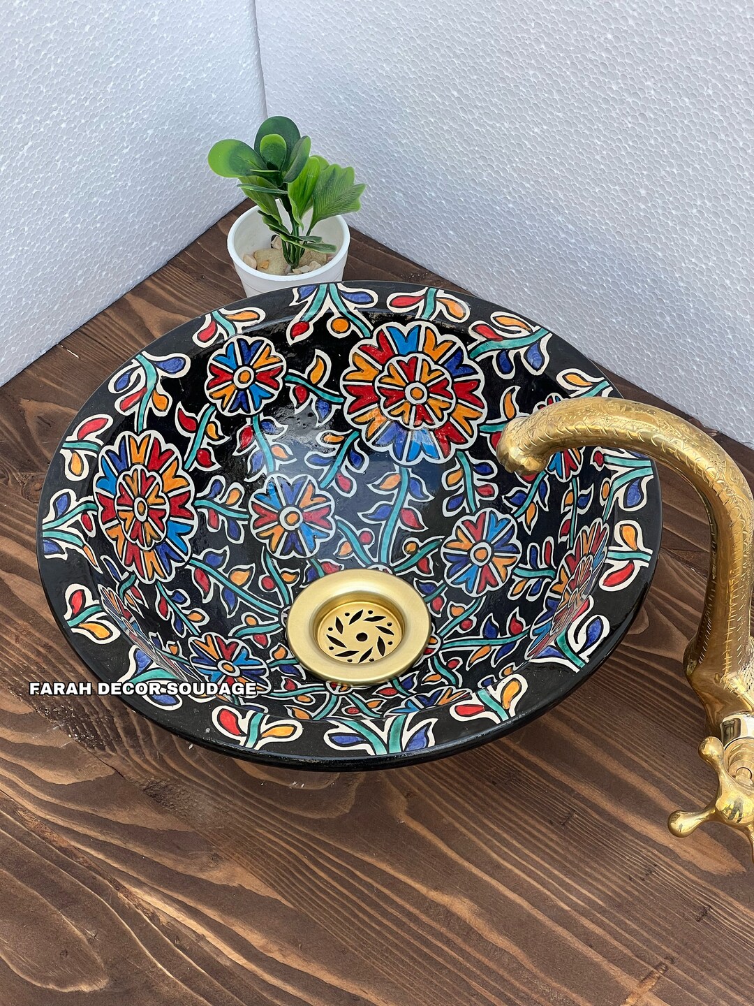Ceramic Bathroom Vessel Sink - Wash Basin Ceramic Handmade Hand Painted ...