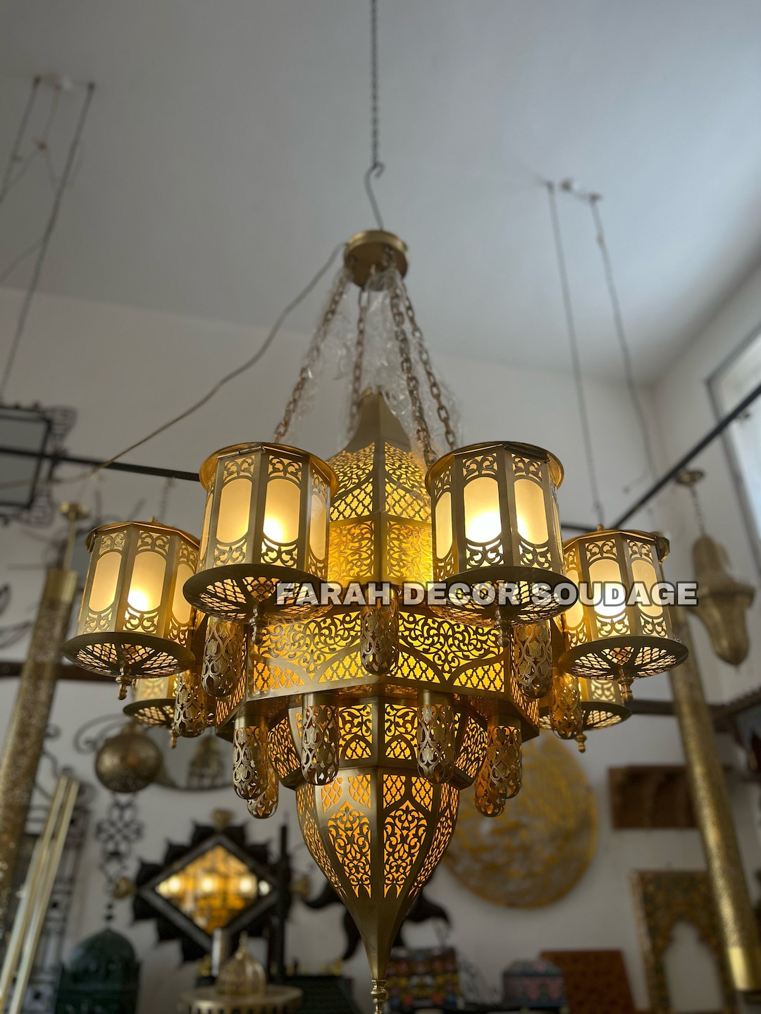 Moroccan Brass Chandelier, Moroccan Ceiling Light, Mediterranean Light ...