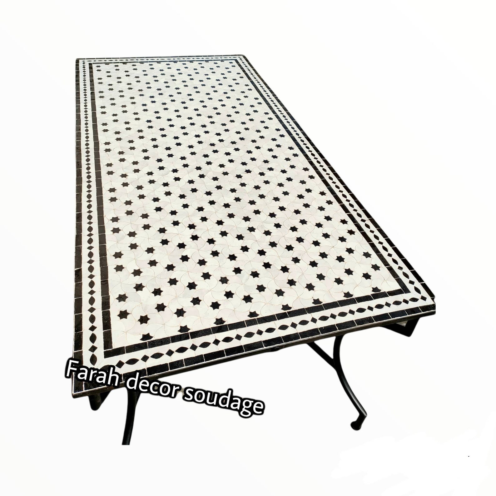 Dining Table Mosaic Top Rectangular Black and White | Etsy