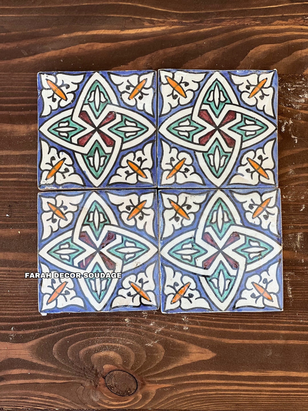 Hand Painted Zellige Tiles 4x4"- Kitchen Tiles - Bathroom Tiles ...