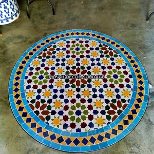 Bistro Table Made of Mosaic, Round Mosaic Table, Mid Century Mosaic ...