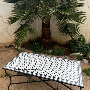 Dining Table Mosaic Top Rectangular, Black and White Rectangular Mosaic ...