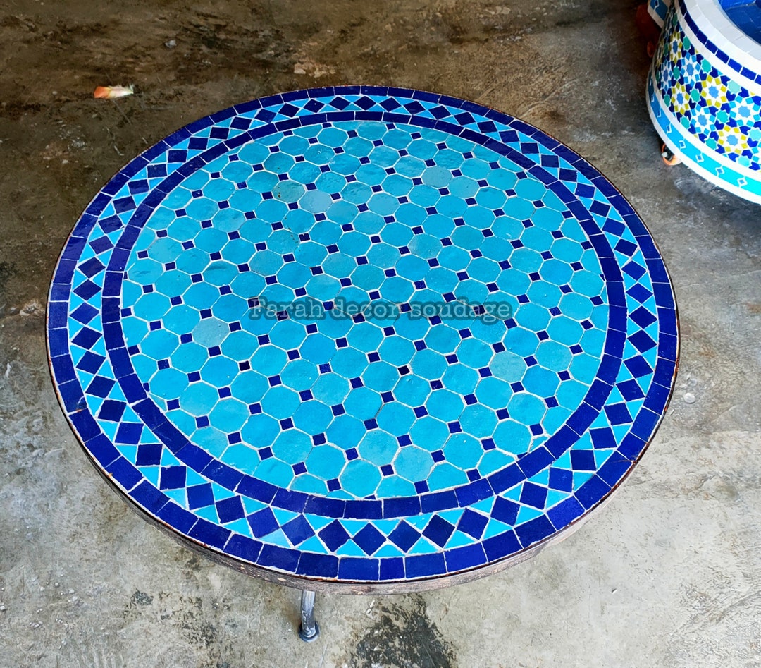 Handmade Blue Mosaic Table, Mid Century Mosaic Table From Morocco ...