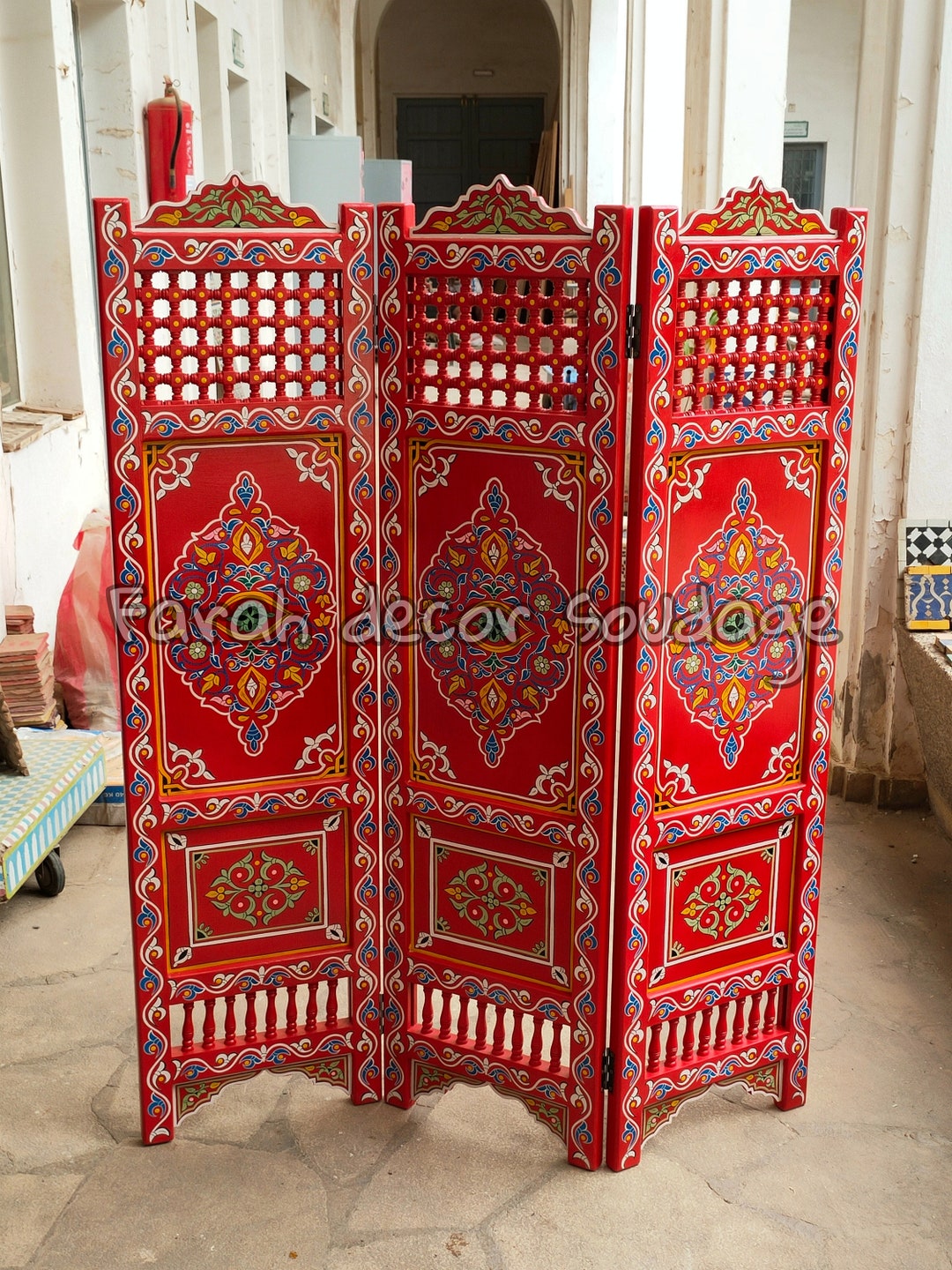 Moroccan Room Divider Made of Wood , Handmade Red Moorish Room Divider ...