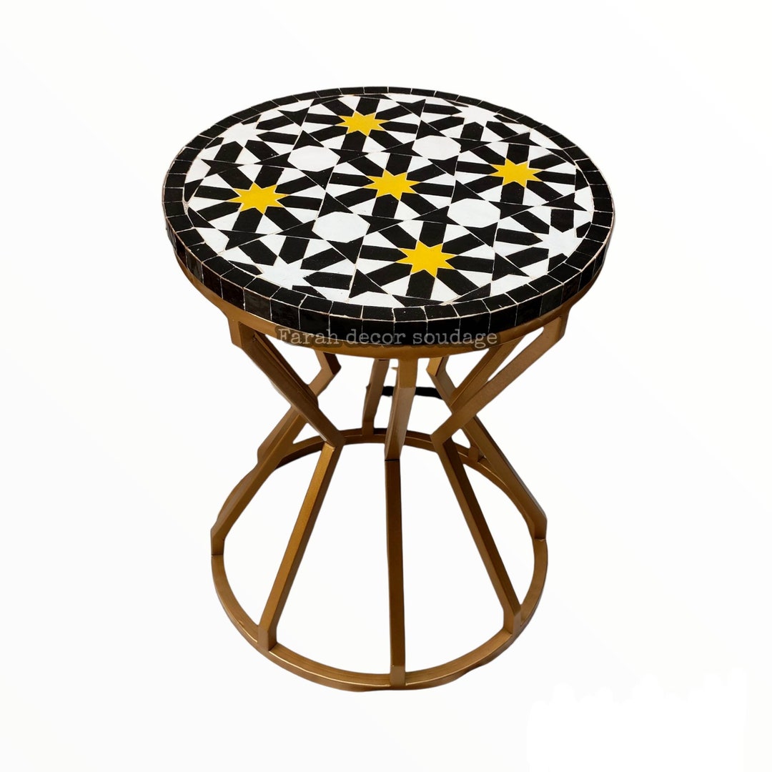 Mosaic Coffee Table With Geometric Iron Base Moroccan Mosaic - Etsy