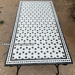 Dining Table Mosaic Top Rectangular, Black and White Rectangular Mosaic ...