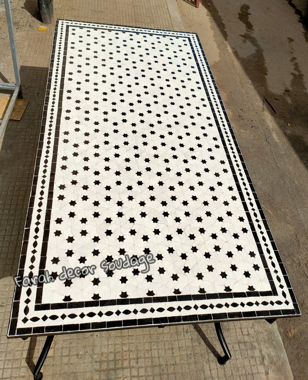 Dining Table Mosaic Top Rectangular, Black and White Rectangular Mosaic ...