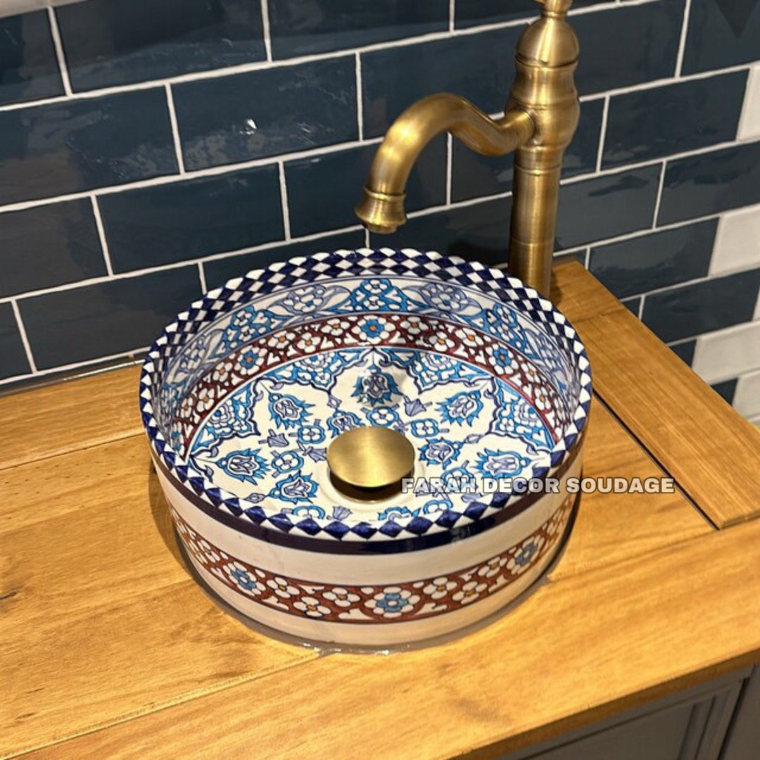 Blue Moroccan Sink Washbasin Wash Basin Ceramic Handmade Hand Painted ...