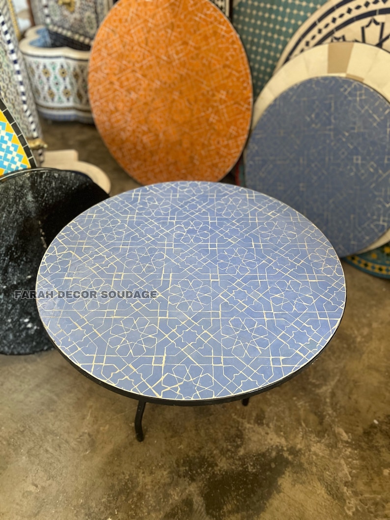 Handmade Moroccan Zellige Mosaic Bistro Table – Custom Iron Base - Etsy