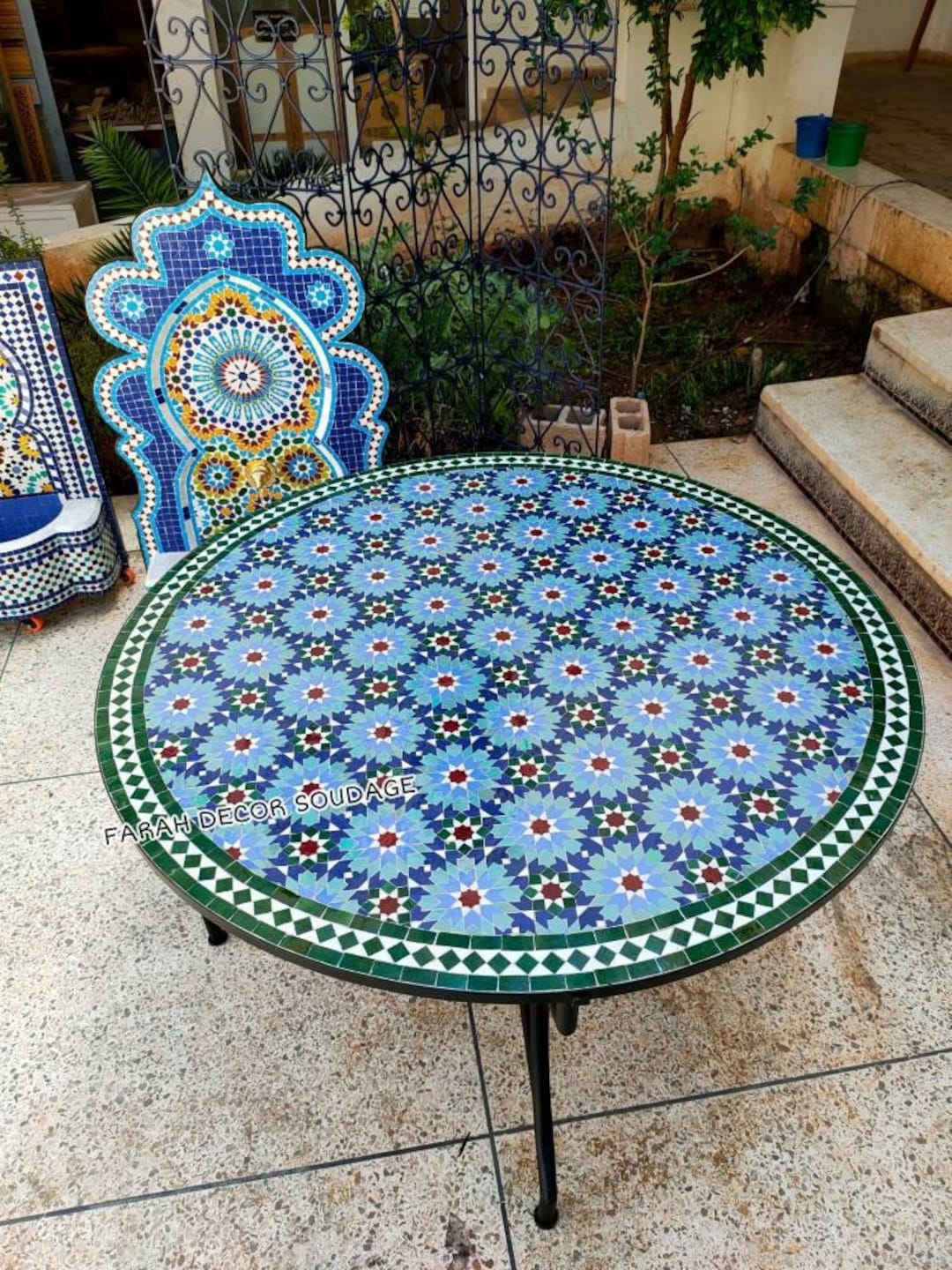 Mosaic Table, Round Mosaictable Top With Iron Legs, Custom Your Outdoor ...