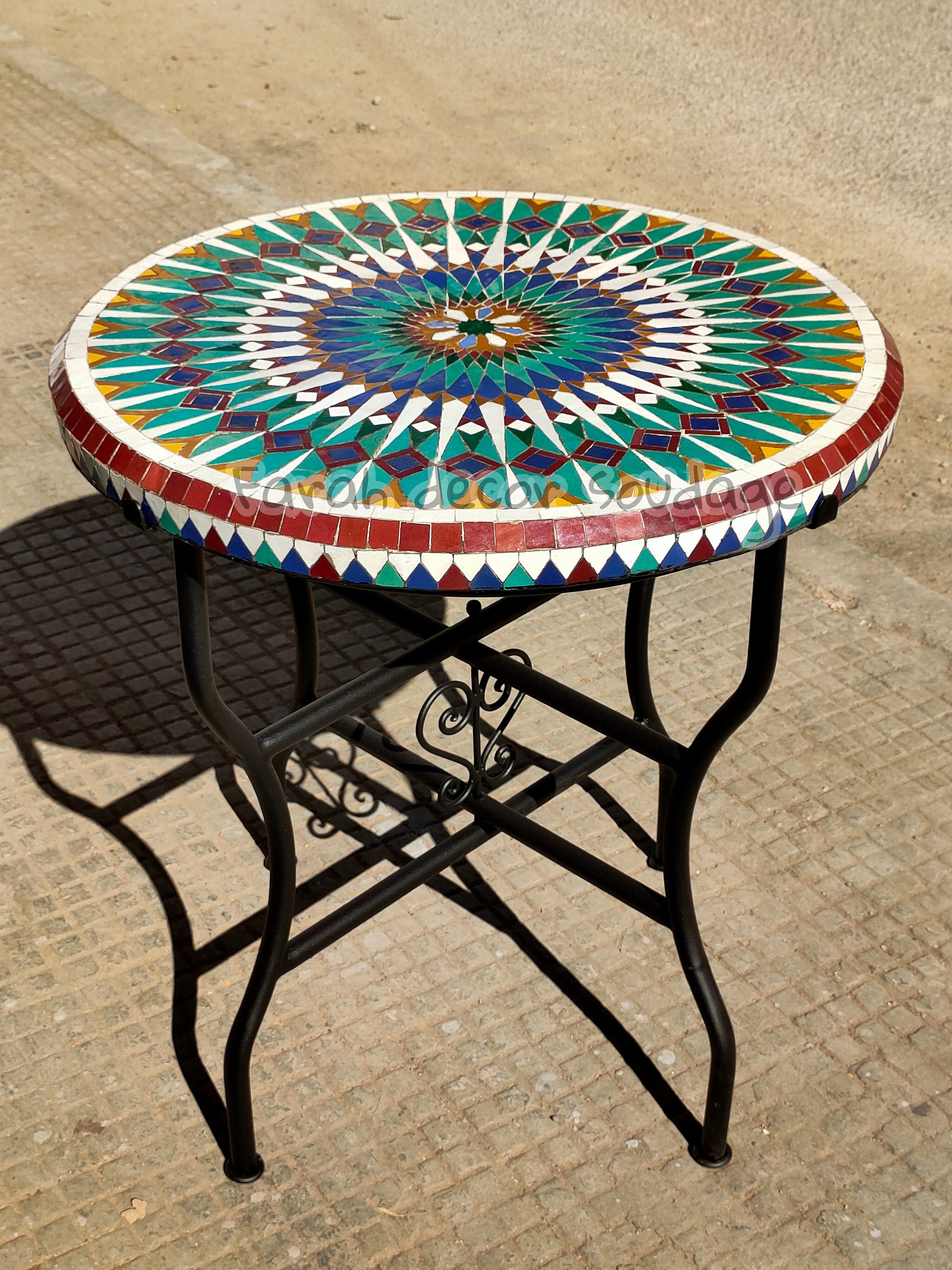 Handcrafted Round Moroccan Outdoor Indoor Mosaic Table Complicated Mosaic Pattern Multi colored Table Bistro Table Etsy