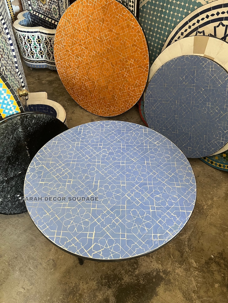 Handmade Moroccan Zellige Mosaic Bistro Table – Custom Iron Base - Etsy