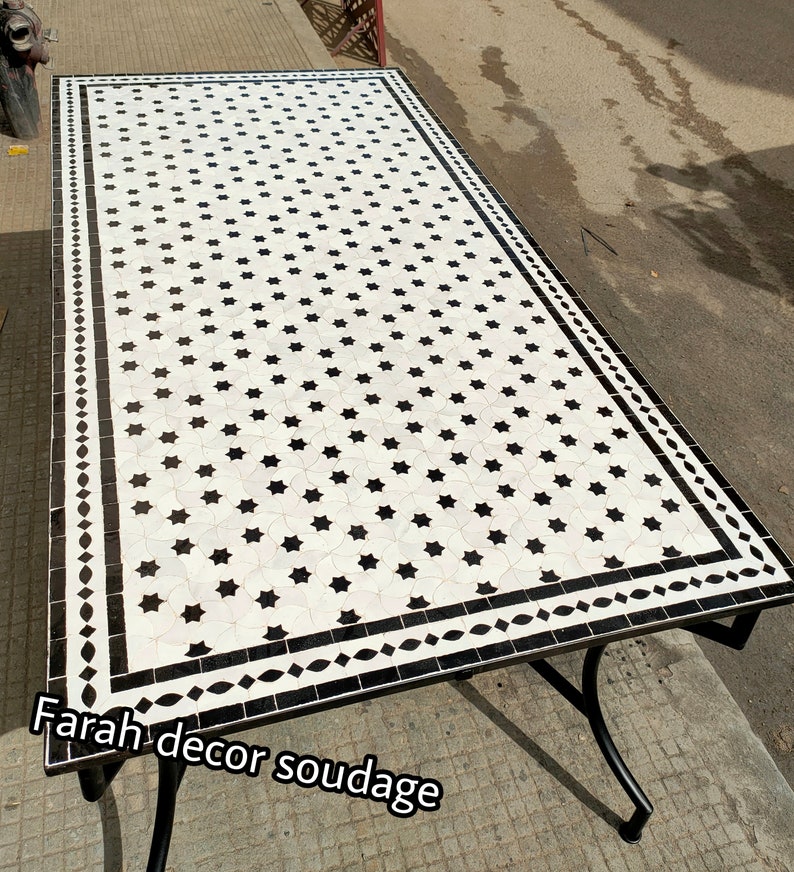 Dining Table Mosaic Top Rectangular Black and White - Etsy