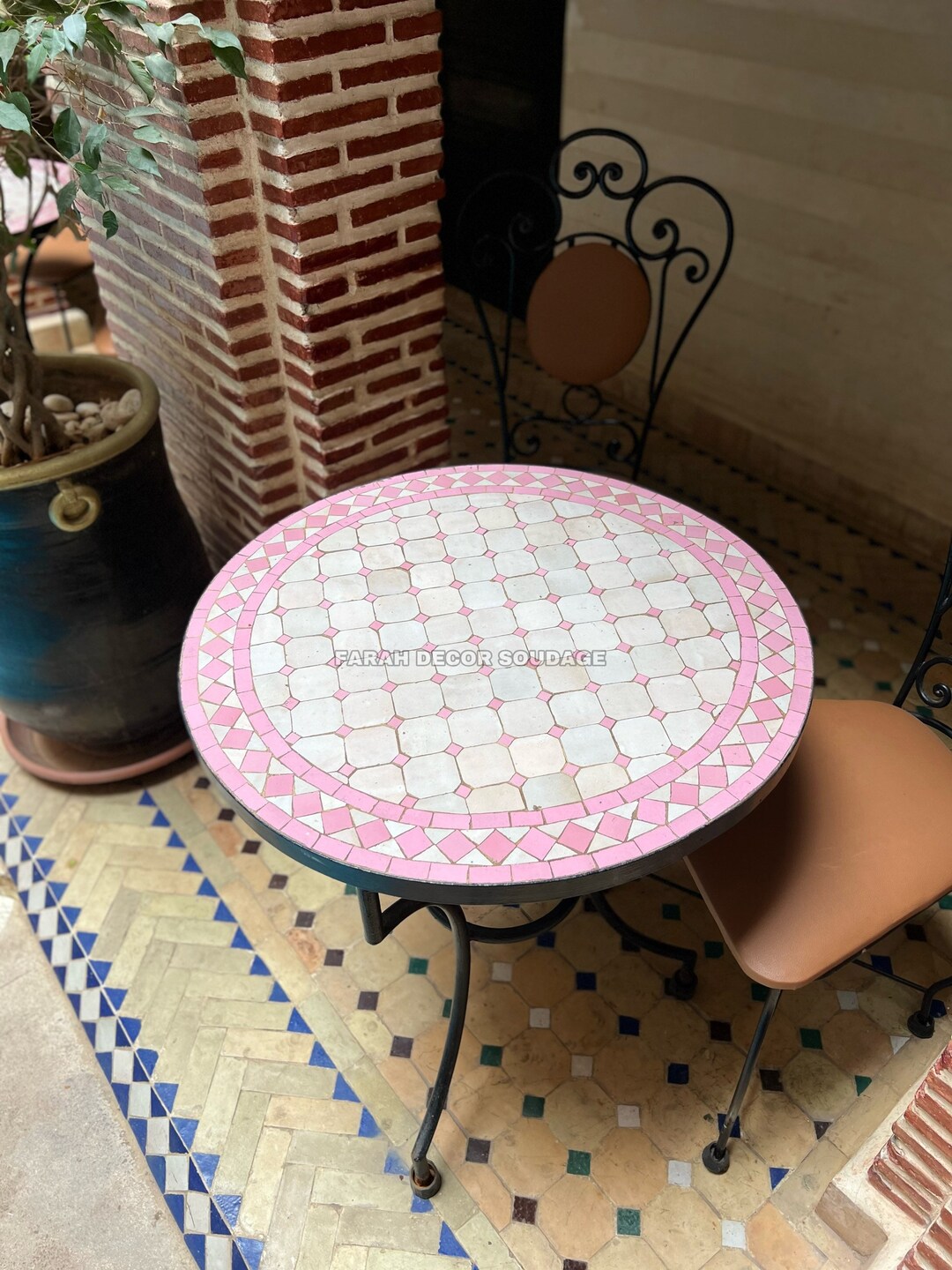 Mosaic Table, Round Mosaictable Top With Iron Legs, Custom Your Outdoor ...