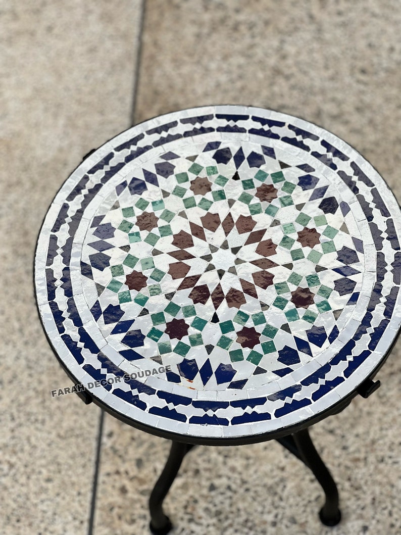 Handmade Moroccan Zellige Mosaic Table, Ceramic Bistro Table for Indoor ...