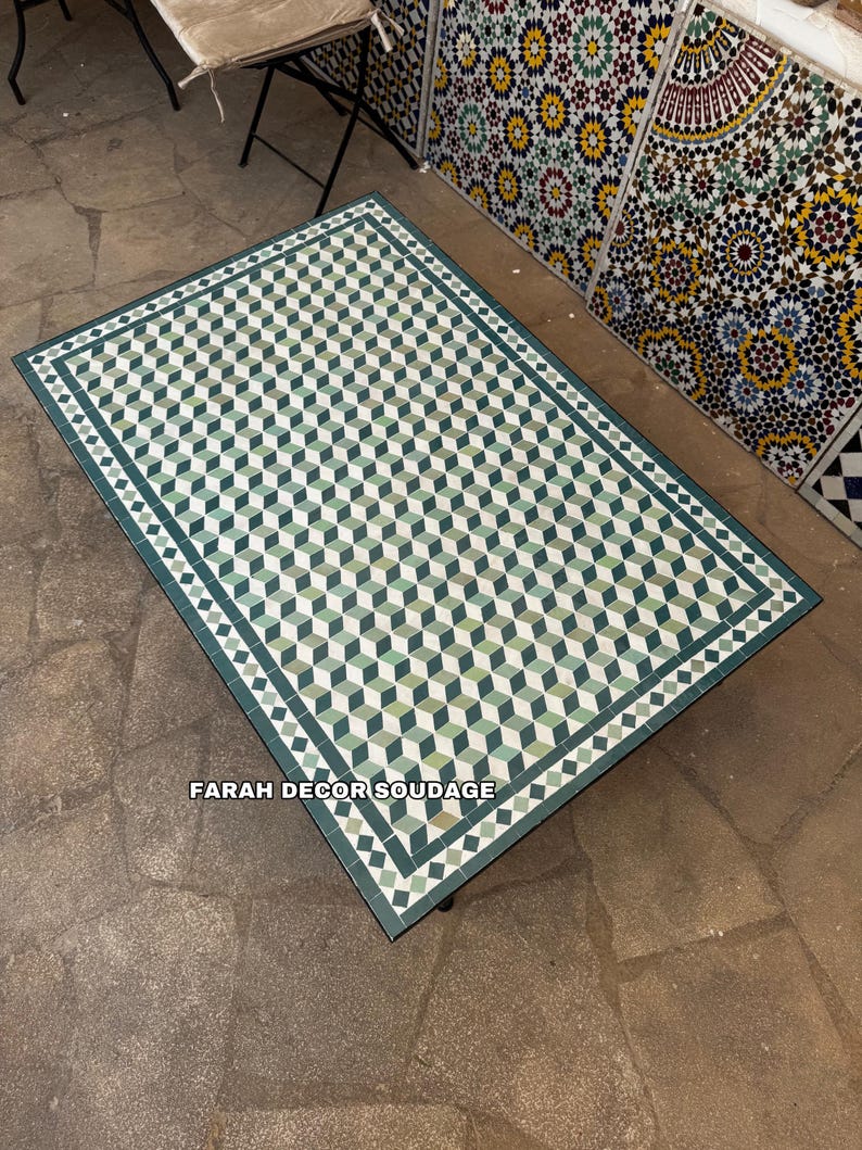 Moroccan Zellige Table Top – Handmade Mosaic Rectangular Tile Table for ...