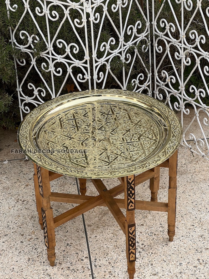Handmade Moroccan Brass Folding Table: Engraved Arabesque Tea Tray - Etsy